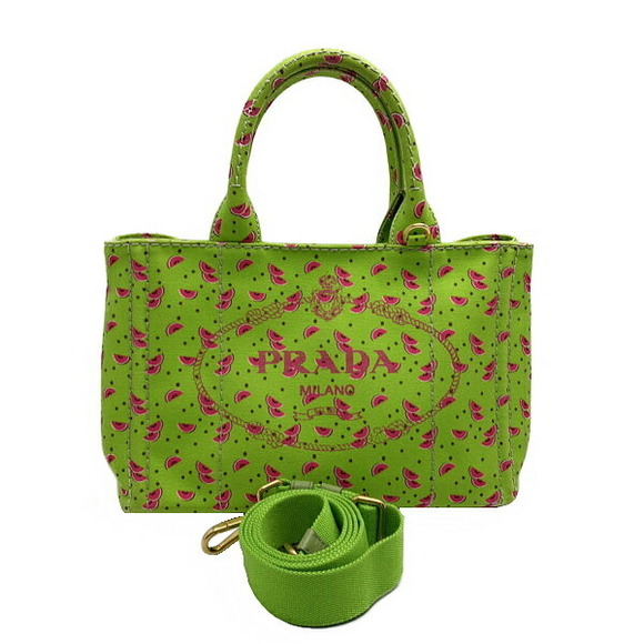 Prada | Bags | Prada Pattern Yellow Canapa Watermelon Green Bag 2way ...
